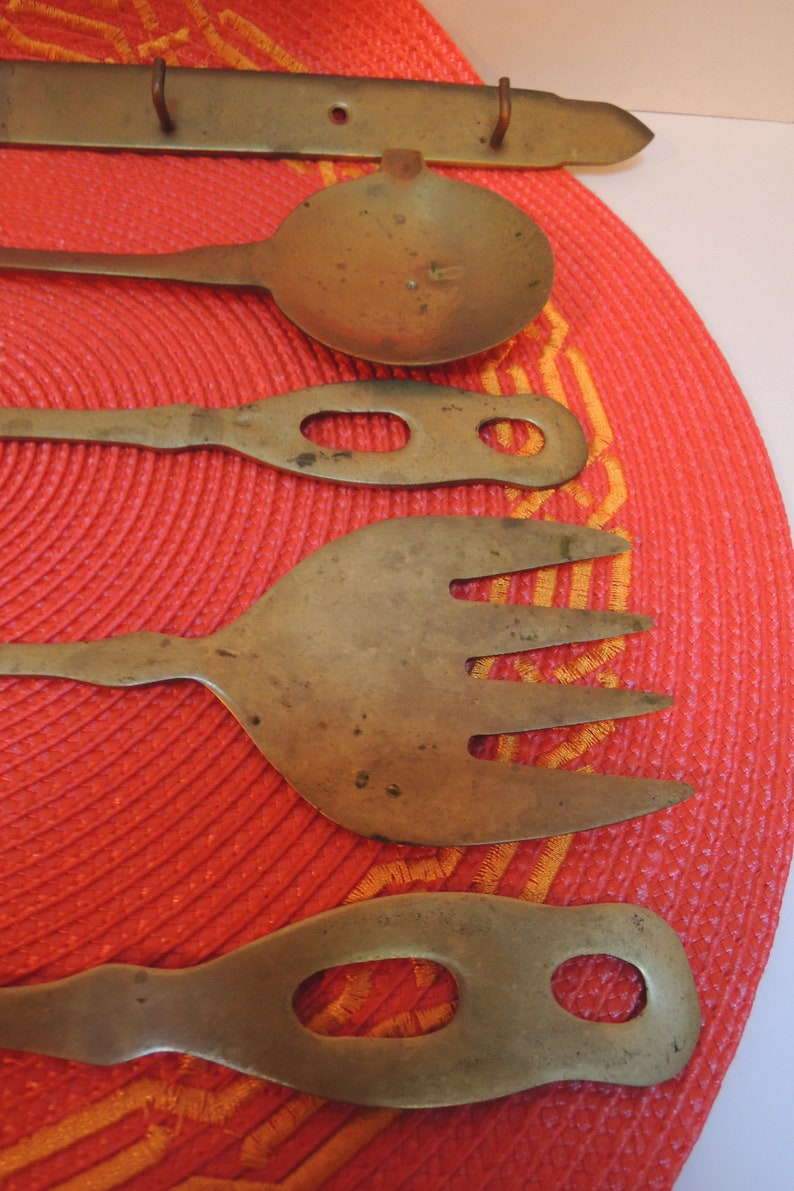 Brass Cooking Utensils Hanging bar w hardware Kitchen décor | Etsy