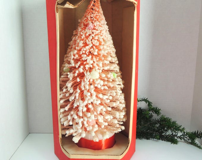 Lg Bottle Brush Tree, 1969 Pink With Several sugar Plum Decorations ...