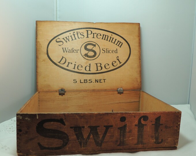 Country Store Wooden Box, Swift Premium Dried Beef Crate, Dovetailed ...