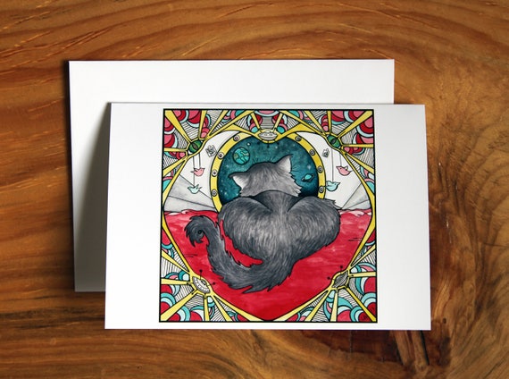 Space Cat Art Note Card Art Greeting Card Anatomy Lady | Etsy