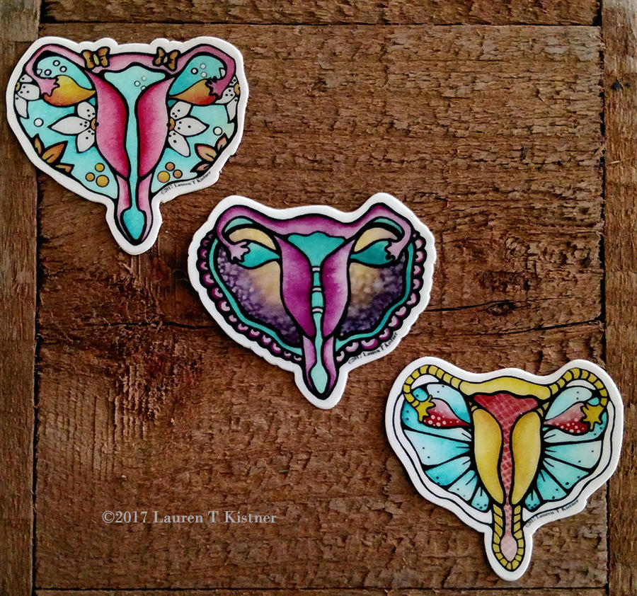 Fancy Uterus Stickers Set of 3, Uterus Art, Female Anatomy, Anatomy Art ...