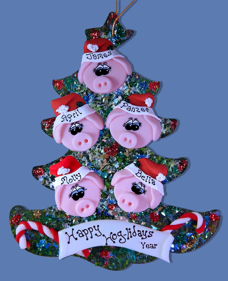 Pig Ornament Personalized Family Tree for 5 Pig Gifts - Etsy