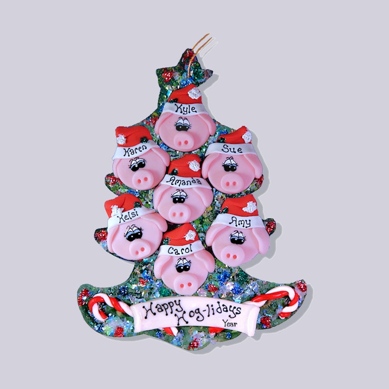 Pig Ornament Family Tree for 7 Pig Gifts Personalized Pig - Etsy