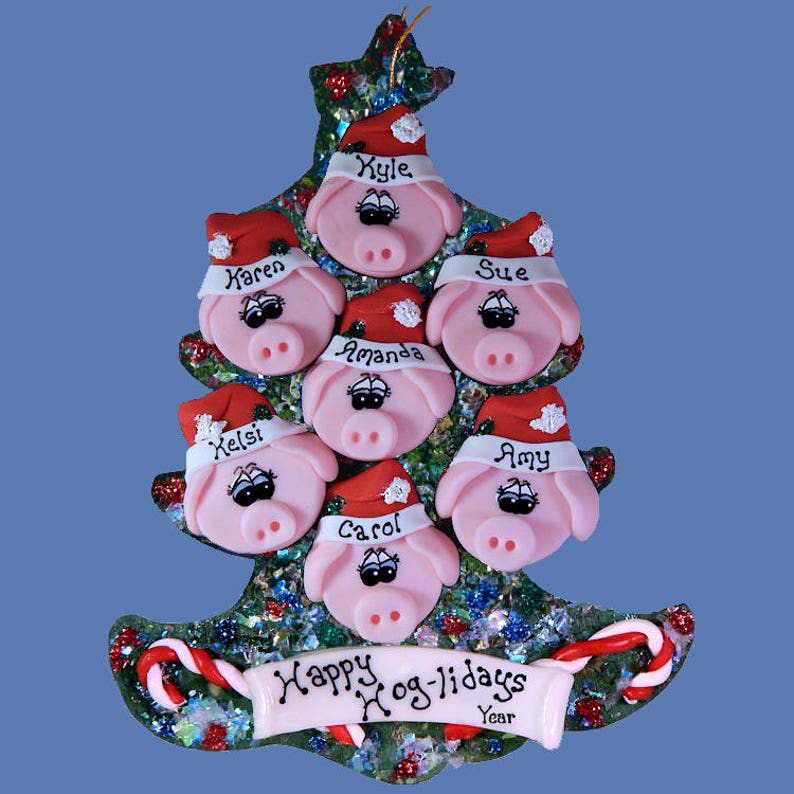 Pig Ornament, Family Tree for 7, Pig Gifts, Personalized Pig Gift ...