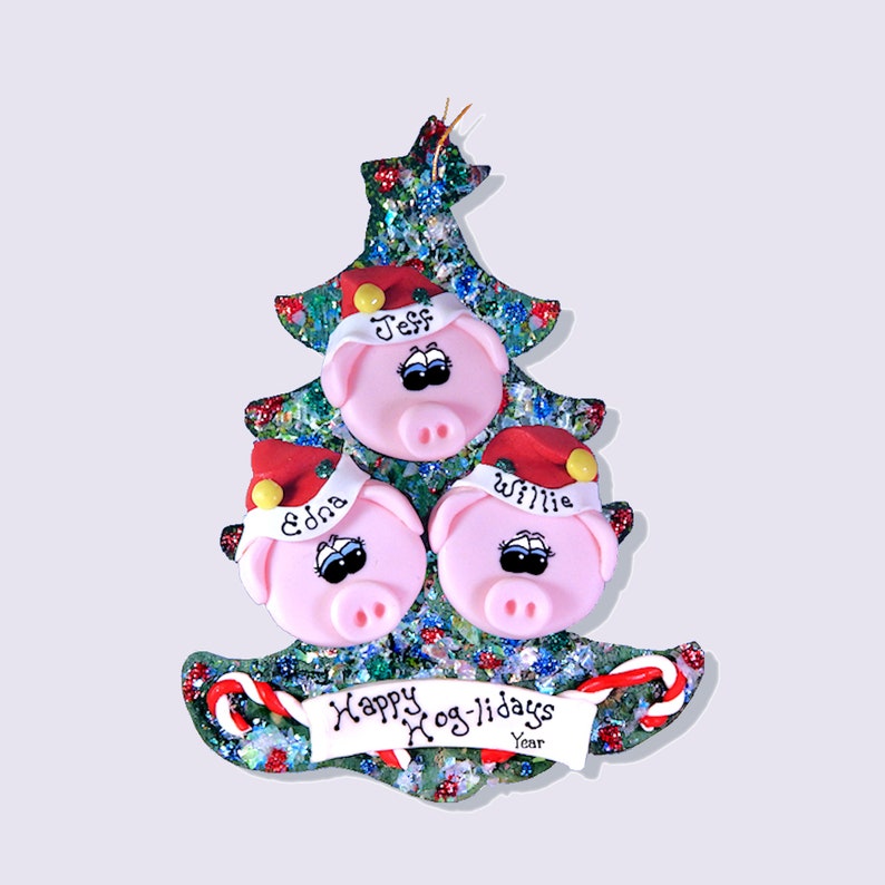 Pig Ornament Family Tree for 3 Pig Gifts Personalized Pig - Etsy