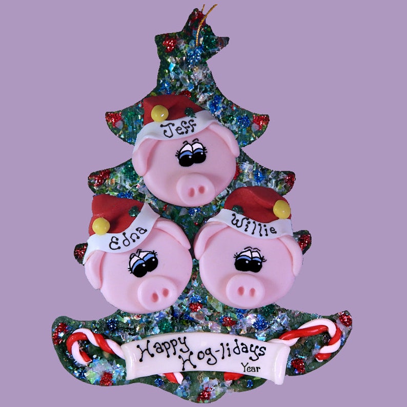 Pig Ornament Family Tree for 3 Pig Gifts Personalized Pig - Etsy
