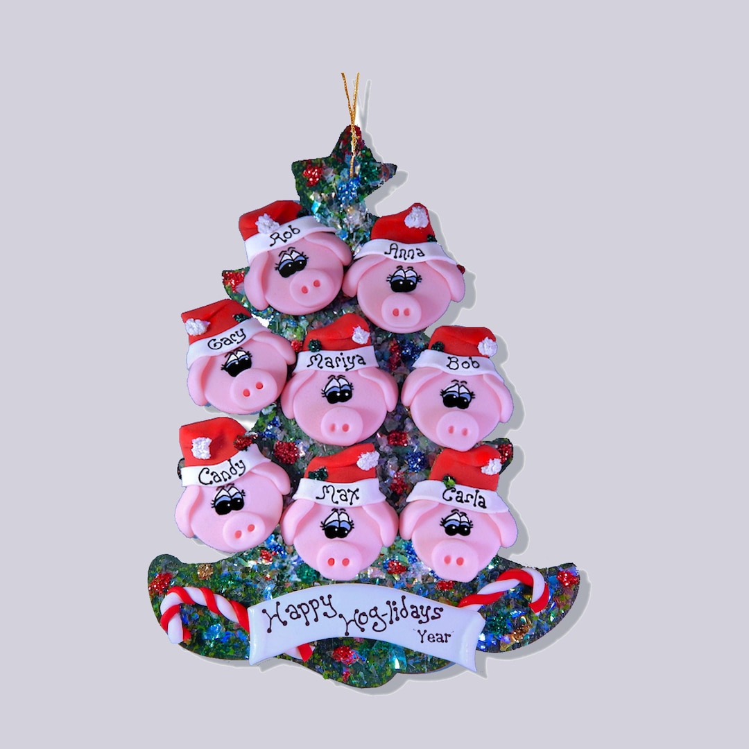Pig Ornament Family for 8, Pig Gifts, Personalized Pig Gift, Handmade ...