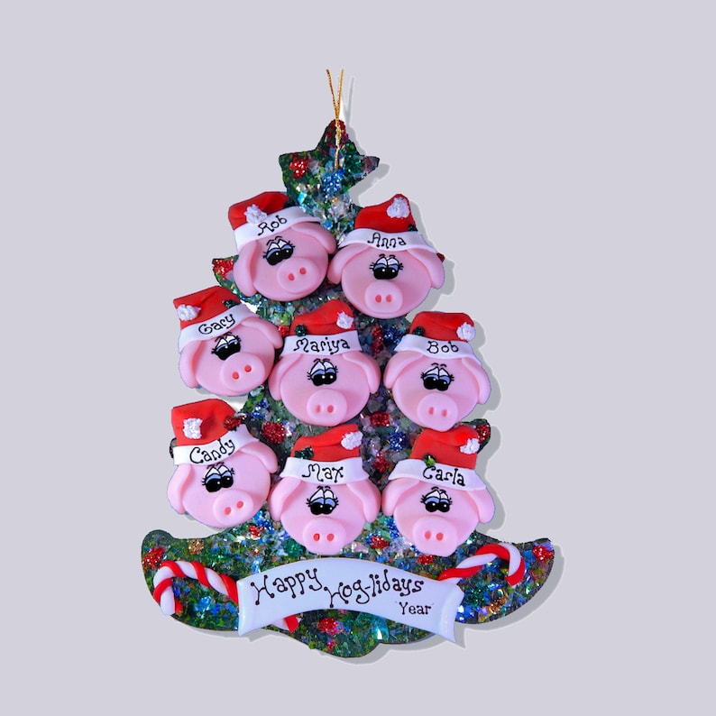 Pig Ornament Family for 8, Pig Gifts, Personalized Pig Gift, Handmade ...