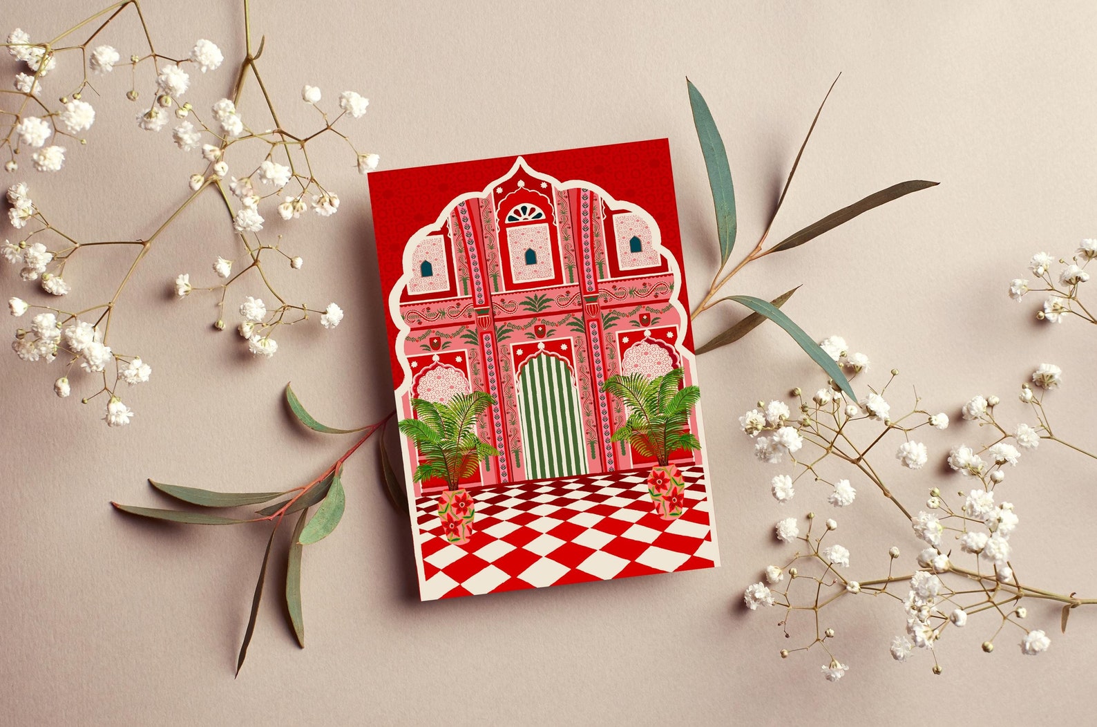 Red Villa Palladio Jaipur Card: India Travel Art Print - Etsy