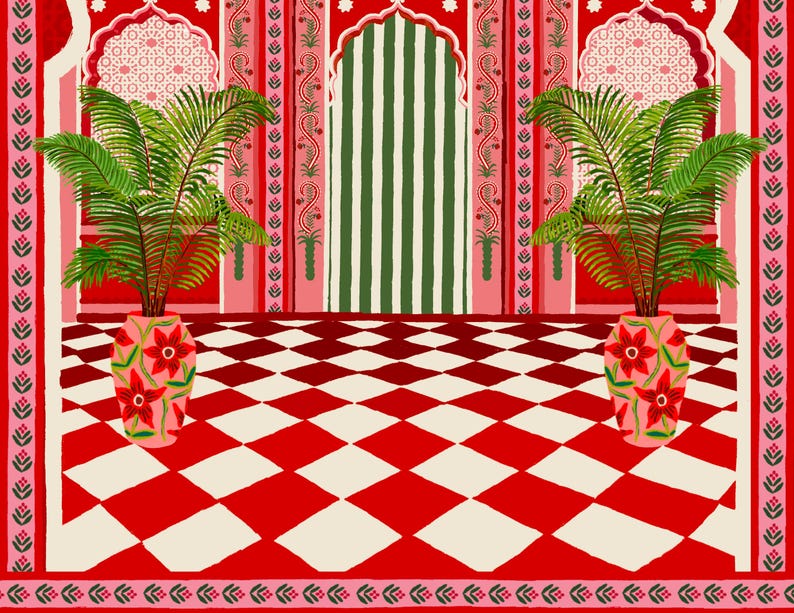 Red Villa Palladio Jaipur Art Print India Art Print Original Art ...