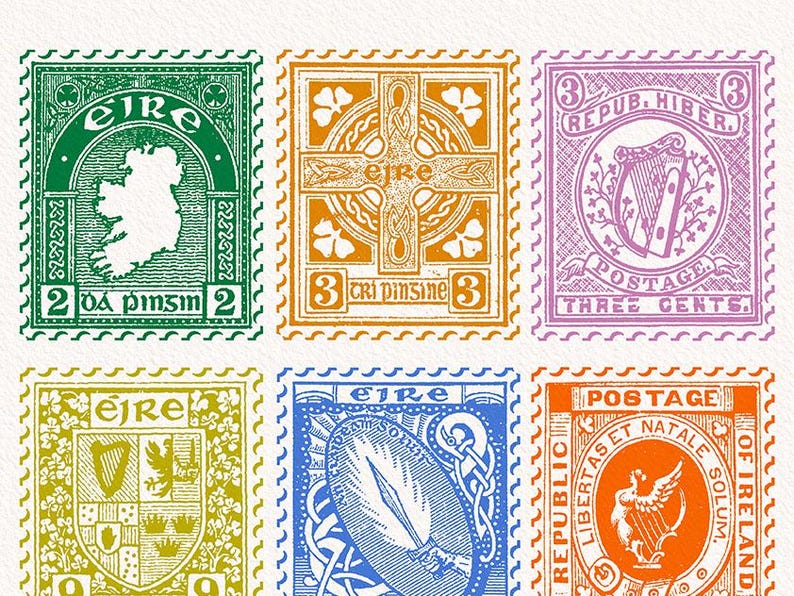 Vintage Irish Stamps Art Print: Colorful Ireland Postage - Etsy