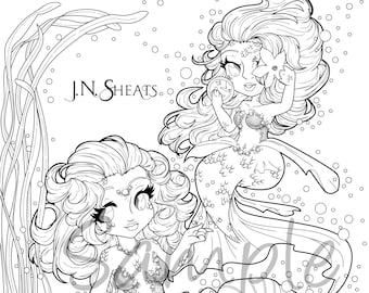 Chibi Mermaid Coloring Page Download | Etsy