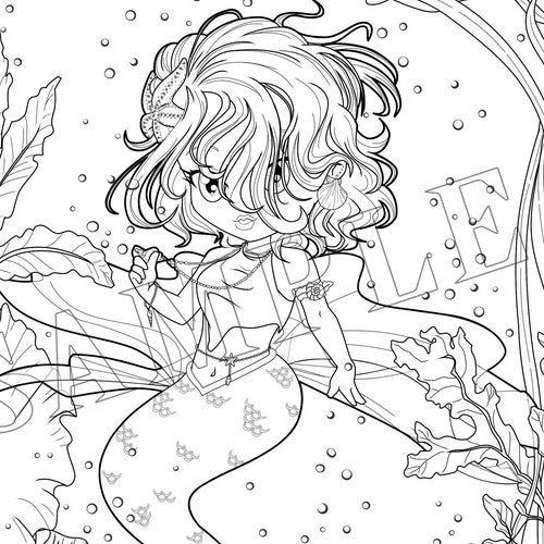 Single Coloring Page Download Chibi Mermaid Dress up Girls - Etsy