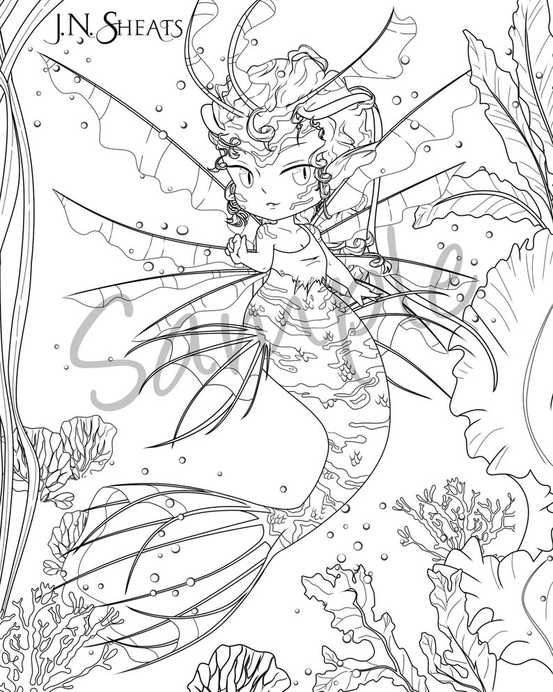 Lionfish Chibi Mermaid Ocean Coloring Page Download - Etsy