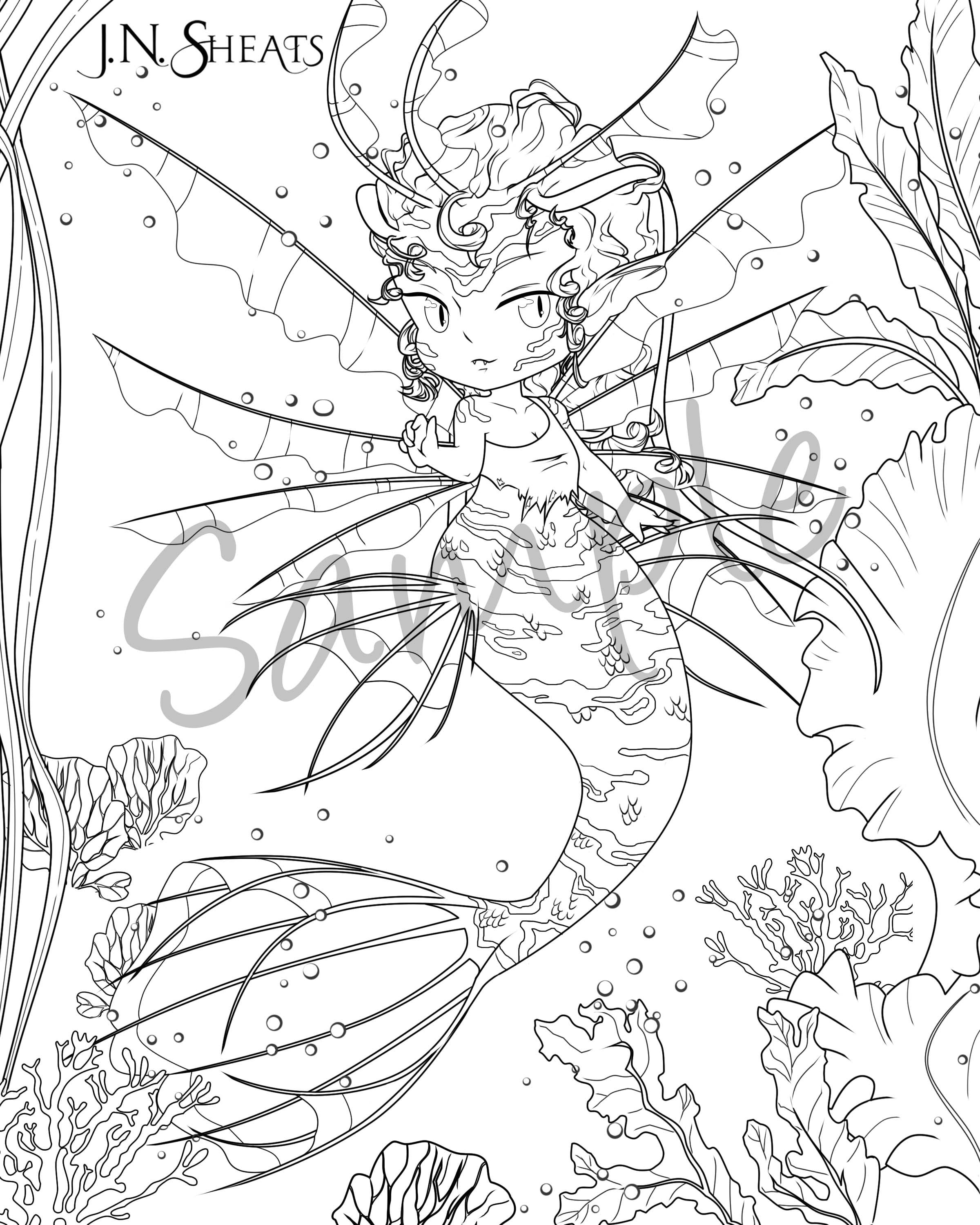 Lionfish Chibi Mermaid Ocean Coloring Page Download - Etsy