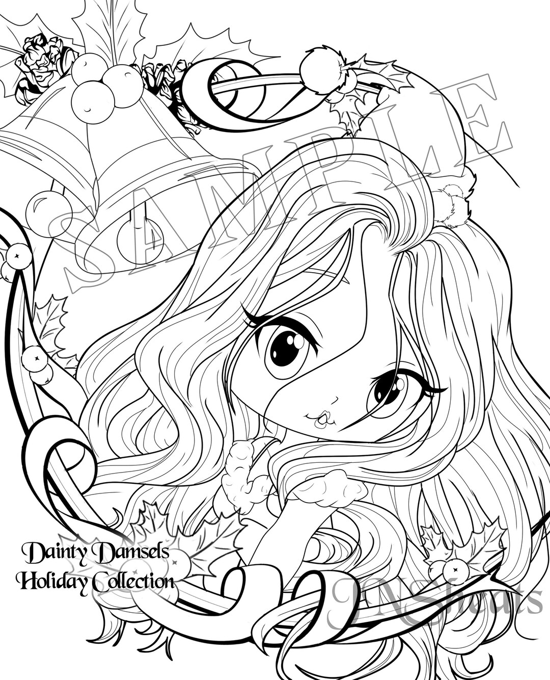 Holiday Damsel #2 Coloring Page Download - Etsy Canada