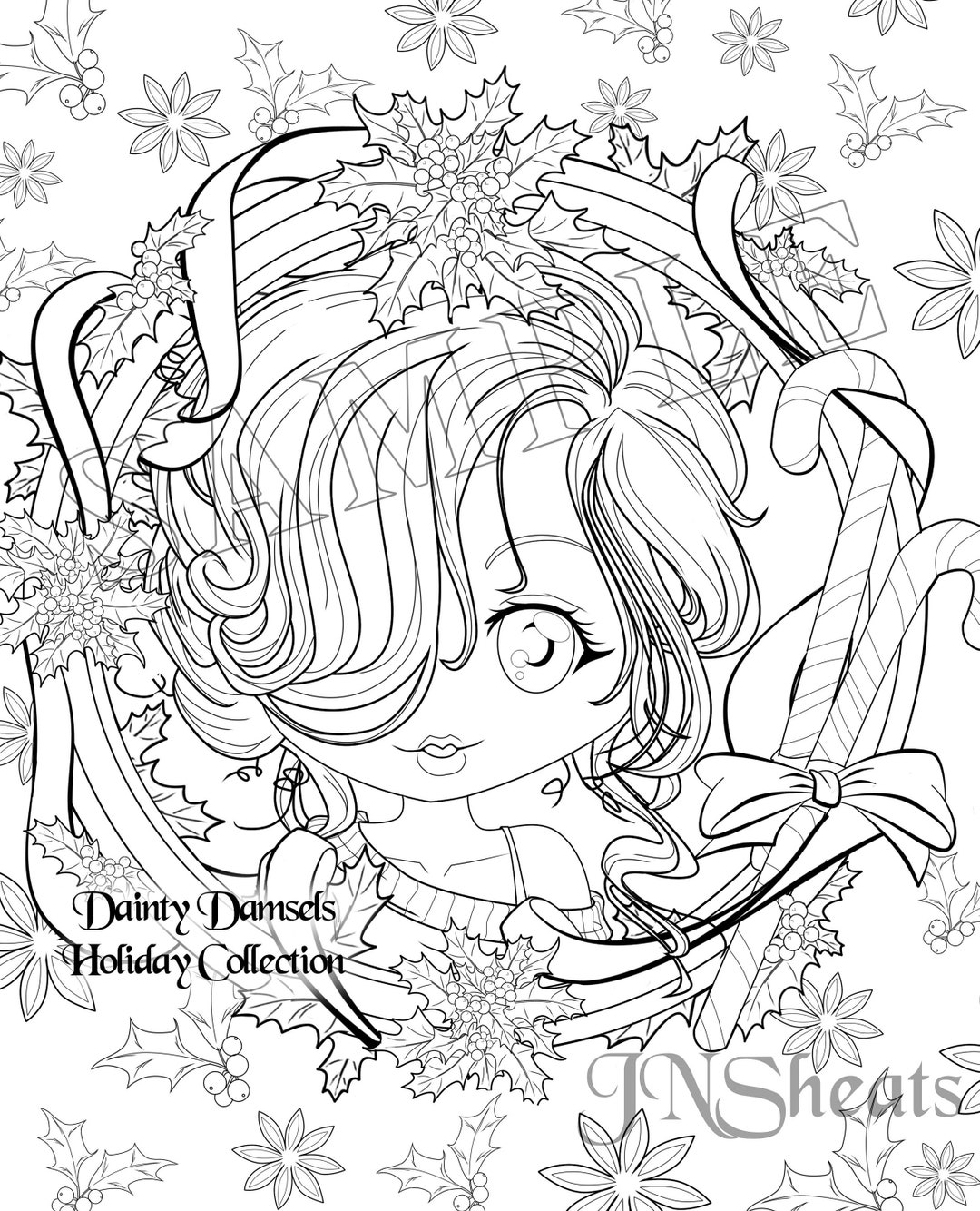 Holiday Damsel Coloring Page Download - Etsy