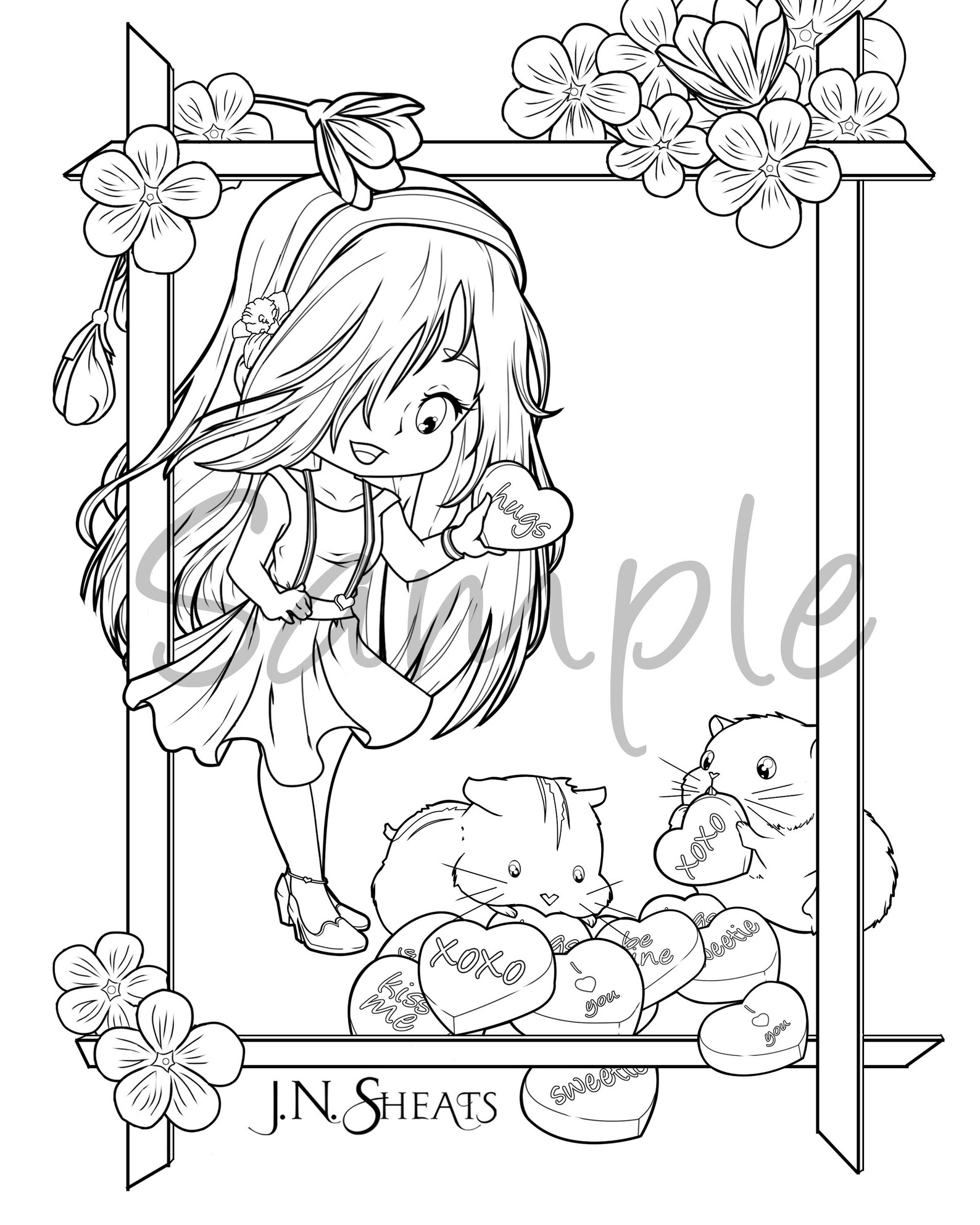 Dainty Damsels: Valentine's Day Coloring Booklet Digital Download Chibi ...