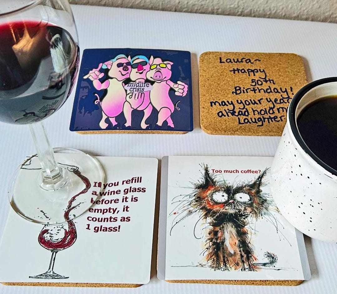 Custom Funny Drink Coaster Set, Personalized Message Gift Coasters ...