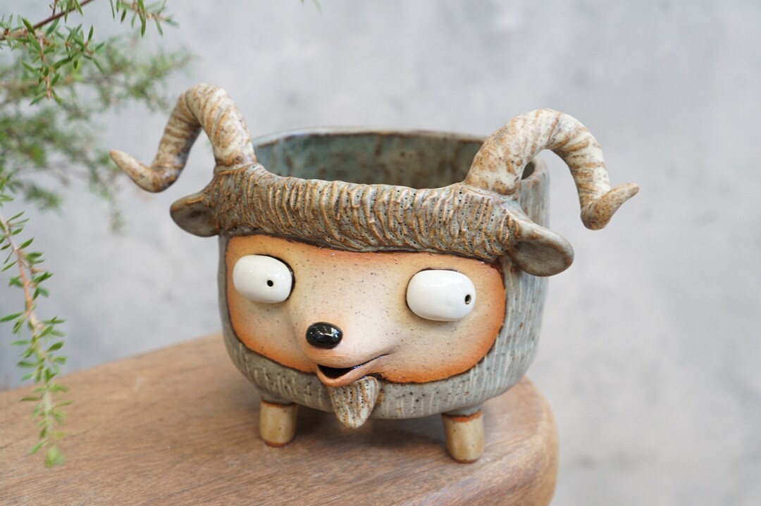 Goat Plant Pot , Succulent Pots Handmade , Ceramic Goat Succulent ...