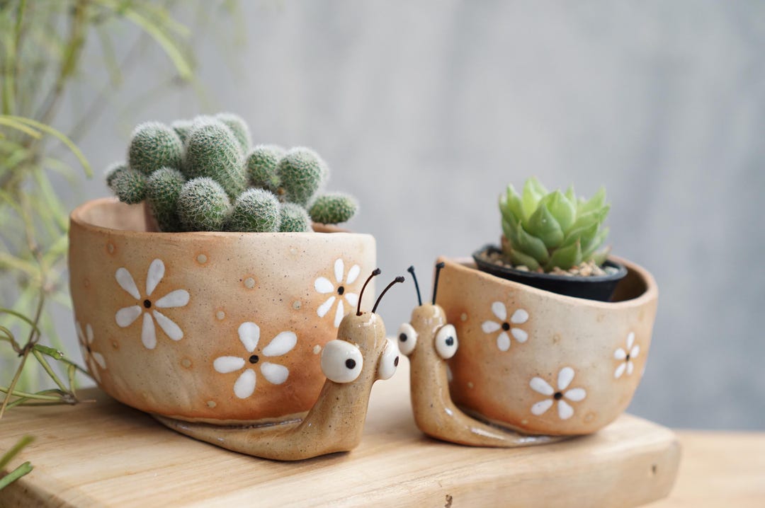 Snail Pots SET 2 PIECES , Snail Plant Pots , Handmade Ceramics Planters ...