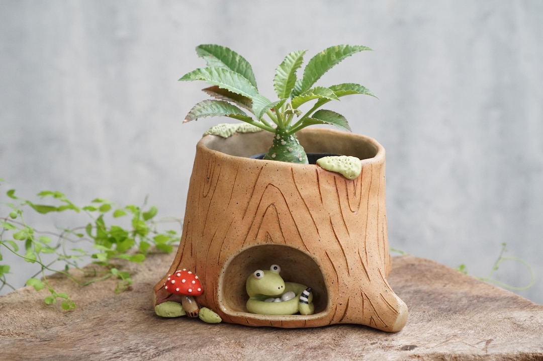 Tree Stump Ceramic Plant Pot , Snake Cave , Cactus ,tree Stump Planter ...