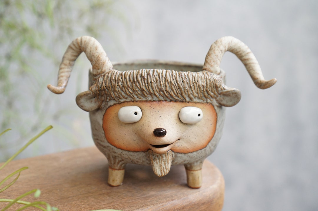 Goat Plant Pot , Succulent Pots Handmade , Ceramic Goat Succulent ...