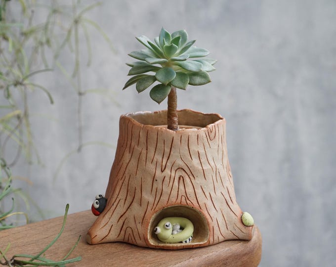 Tree Stump Ceramic Plant Pot , Snake Cave , Cactus ,tree Stump Planter ...