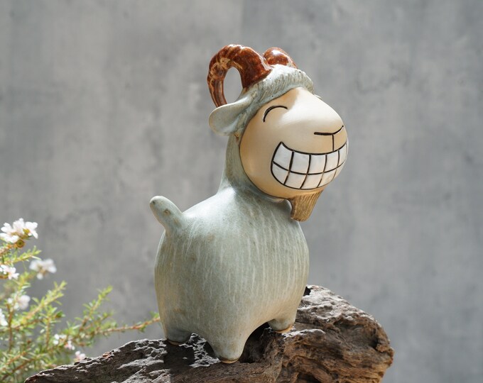 Smiling Goat, Super Cute Goat, Ceramic Goat Ornaments, Ceramic Goat ...