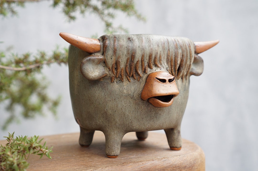 Highland Cow Plant Pot cow Pottery Handmade black Cow - Etsy