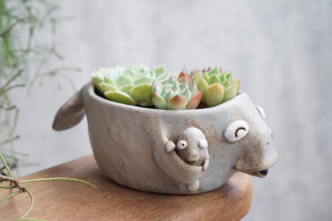 Manatee and Baby Planter, Handmade Ceramics, Pottery, Manatee Plant Pot ...