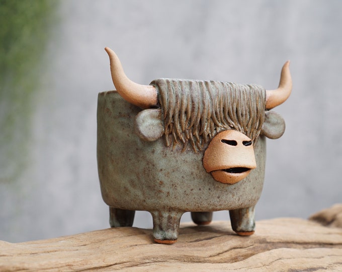 Highland Cow Plant Pot ,cow Pottery Handmade ,black Cow - Etsy