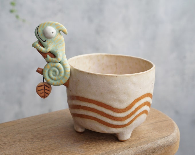 Branch With Chameleon Plant Pot for Cactus , Handmade Ceramic , Pottery ...