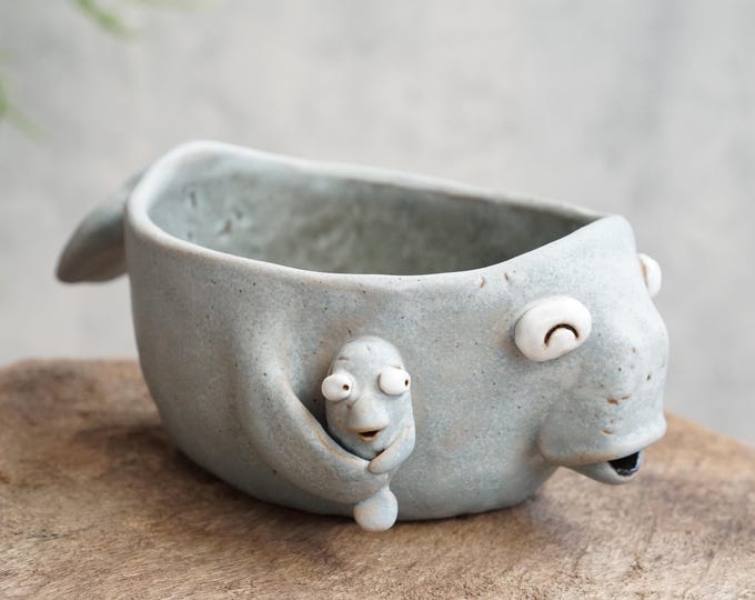 Manatee and Baby Planter, Handmade Ceramics, Pottery, Manatee Plant Pot ...