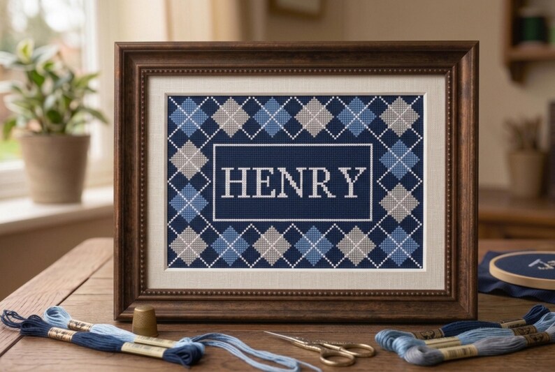 Custom Vintage Argyle Cross Stitch Pattern | Personalized Name Cross ...