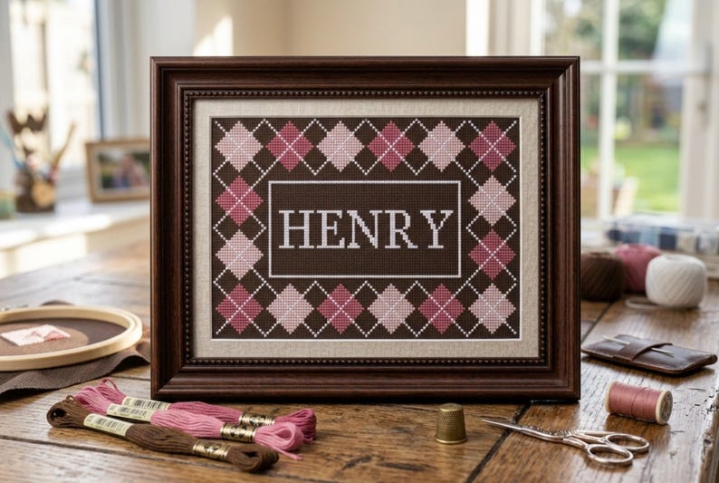 Custom Vintage Argyle Cross Stitch Pattern | Personalized Name Cross ...