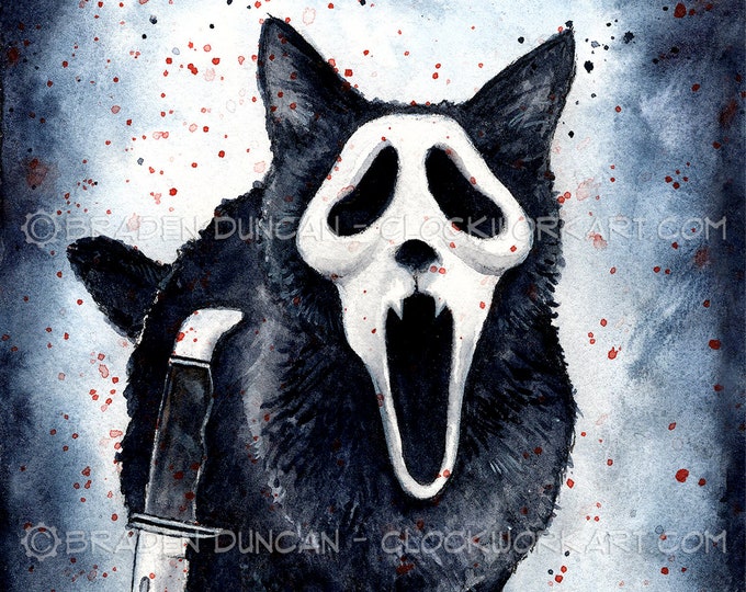 Ghost Hiss Fine Art Watercolour Horror Black Cat Print | Etsy