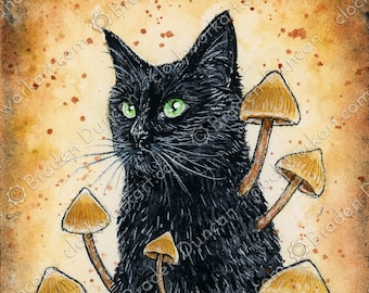 Fatal Fungi Feline: Deadly Parasol Watercolour Wicca Magic Black Cat ...