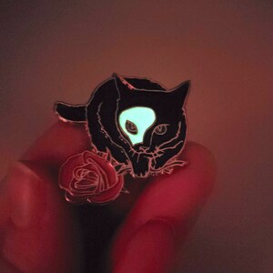 Phantom Kitten Glow in the Dark Enamel Pin: Watercolour Horror Black ...