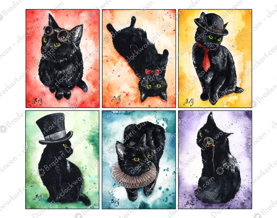 Dapper is as Dapper Does: Fine Art Watercolour Black Cat Print - Etsy