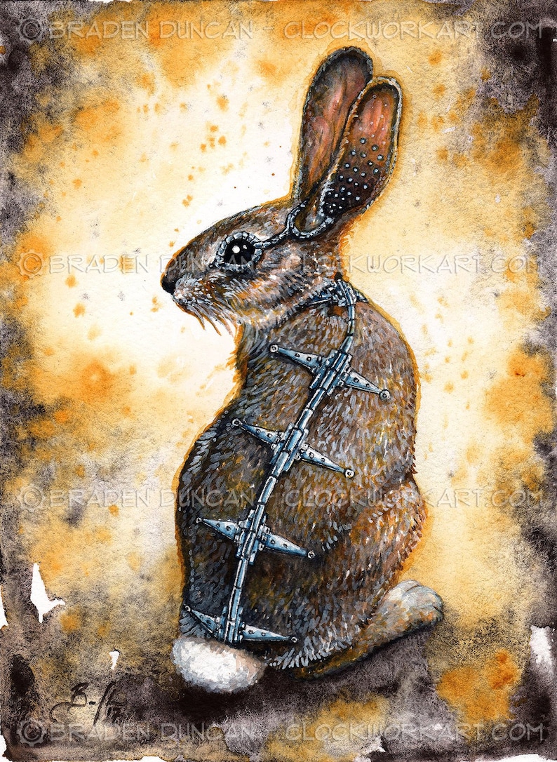 Arcane Transmissions: Fine Art Watercolour Steampunk Bunny Print - Etsy