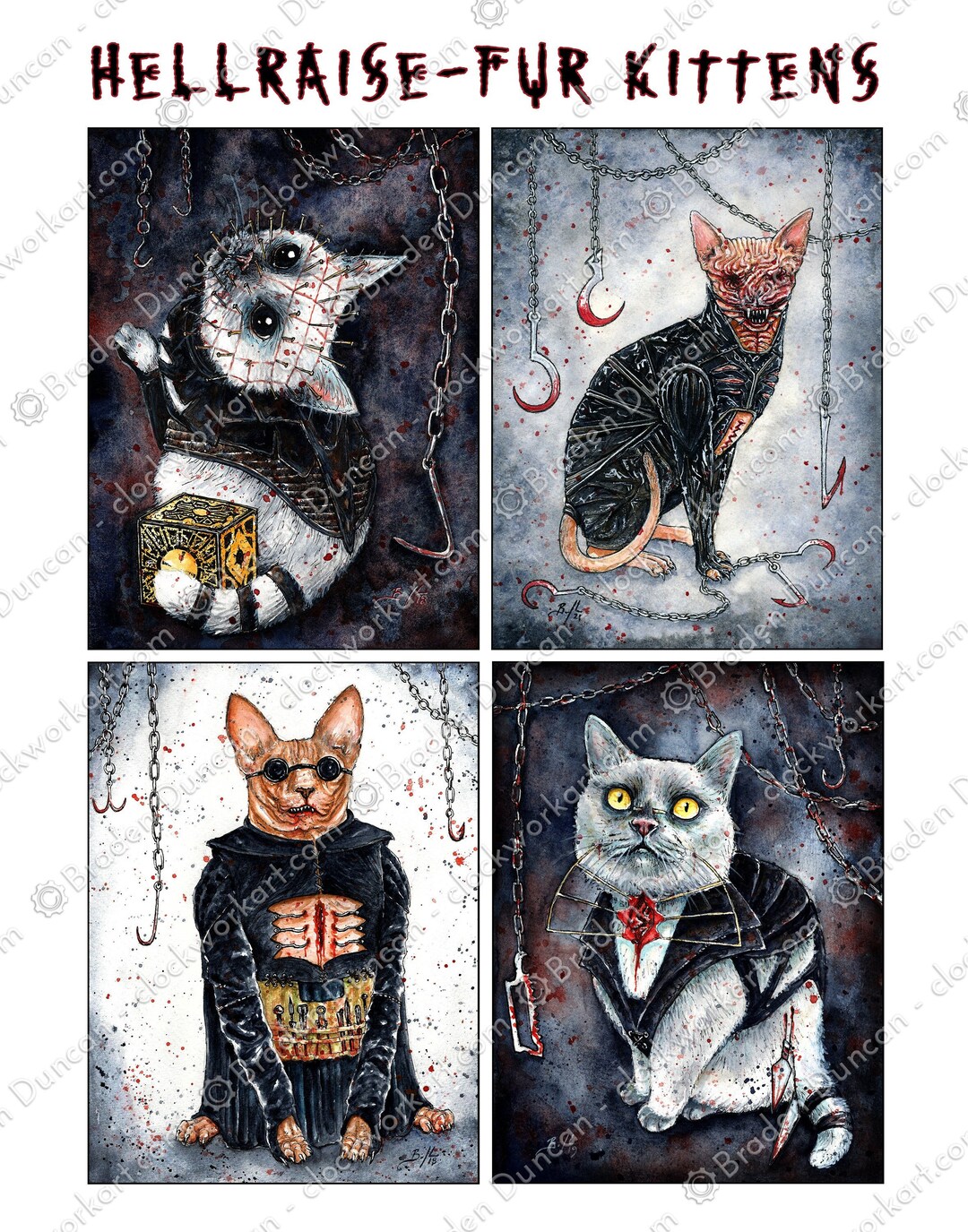 Hellcats 80s Horror Kittens 11x14 Print - Fine Art Watercolour Black ...