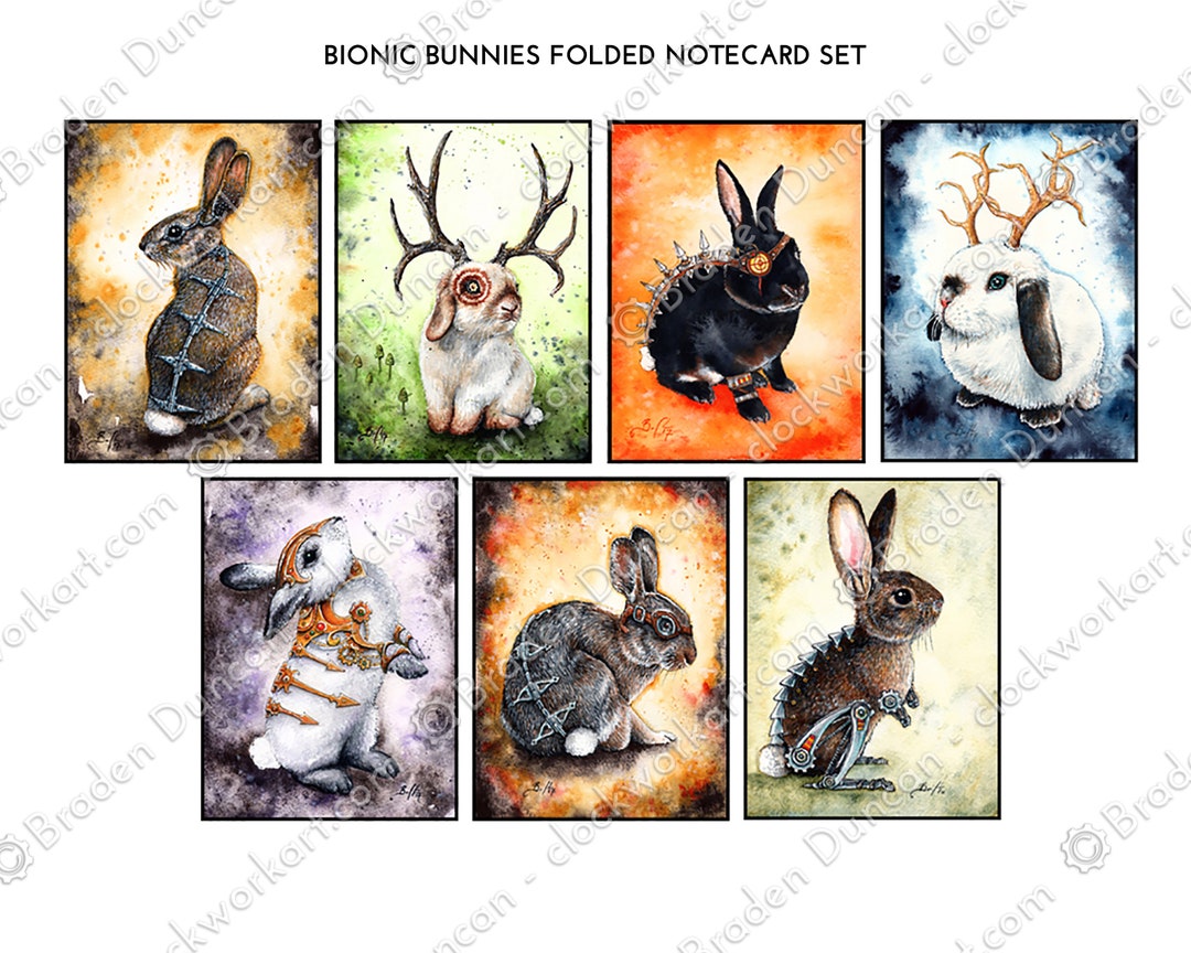 Bionic Bunnies - Folded Notecards, Rabbit, Greeting Cards - Etsy
