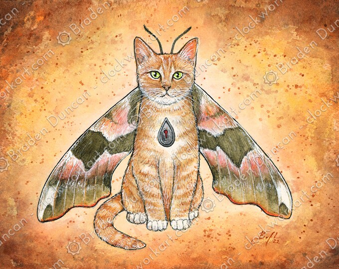 Lime Hawk Mothmeow Watercolour Steampunk Moth Cat Print - Etsy