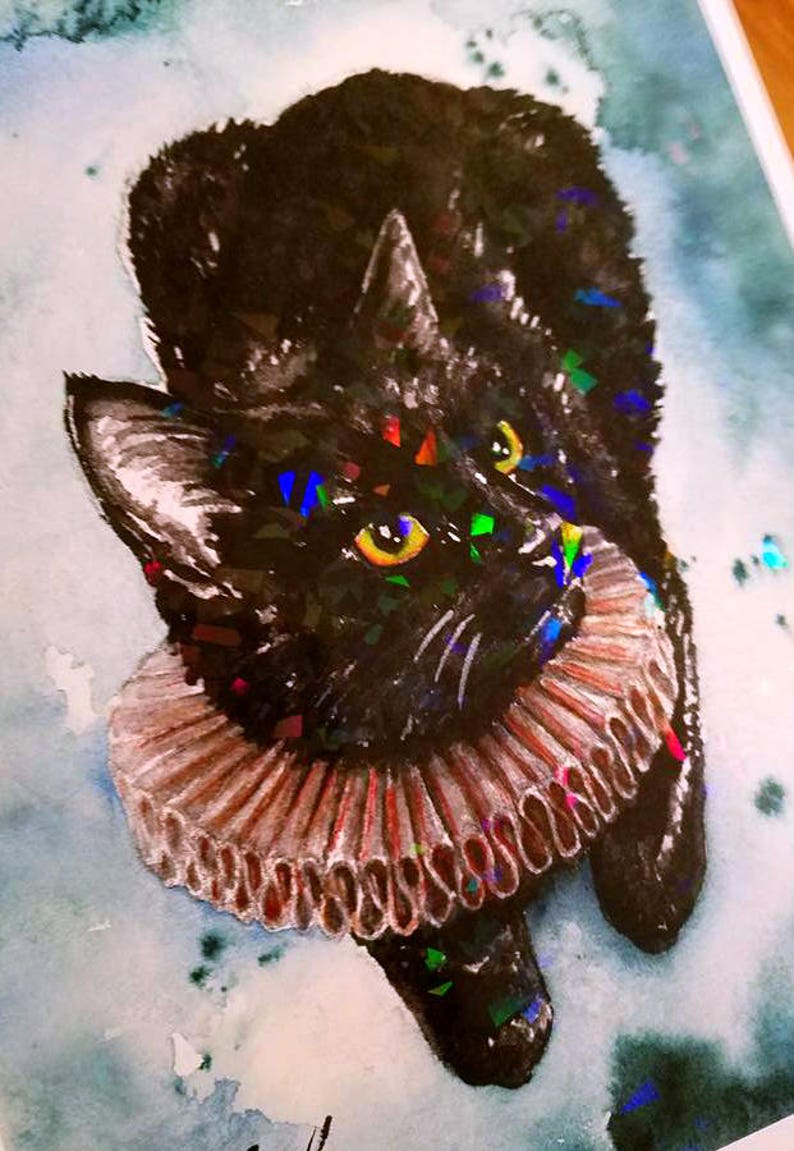 An Elegant Ruff: Fine Art Watercolour Black Cat Print | Etsy