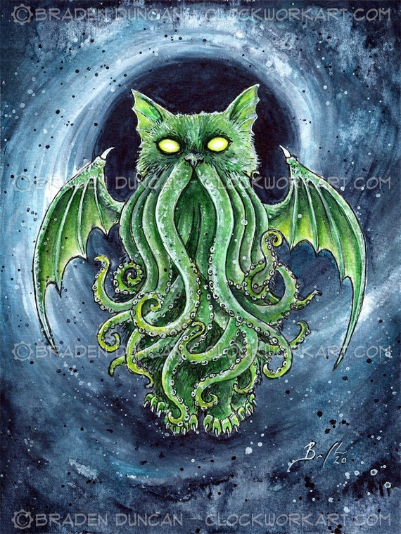 Cathulhu Fine Art Watercolour Horror Nautical Tentacle Cat | Etsy