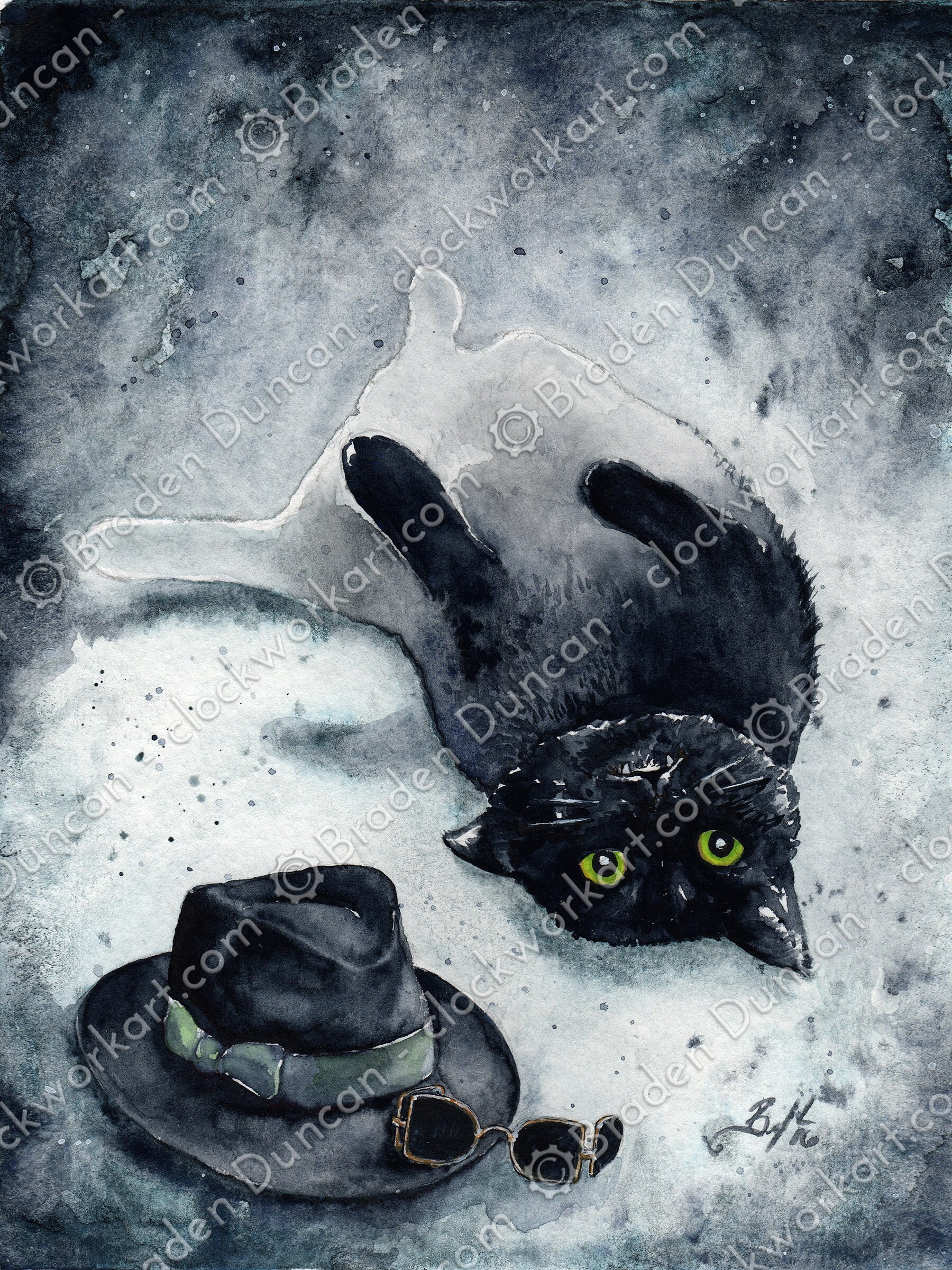 The Invisible Kitten: Fine Art Watercolour Black Cat Print - Etsy