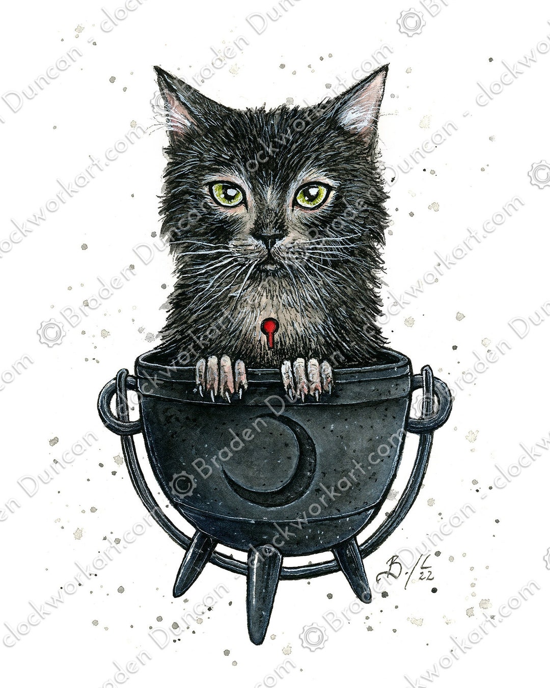 Cauldron Kitten: Millicent - Watercolour Magical Witchy Cat Print - Etsy