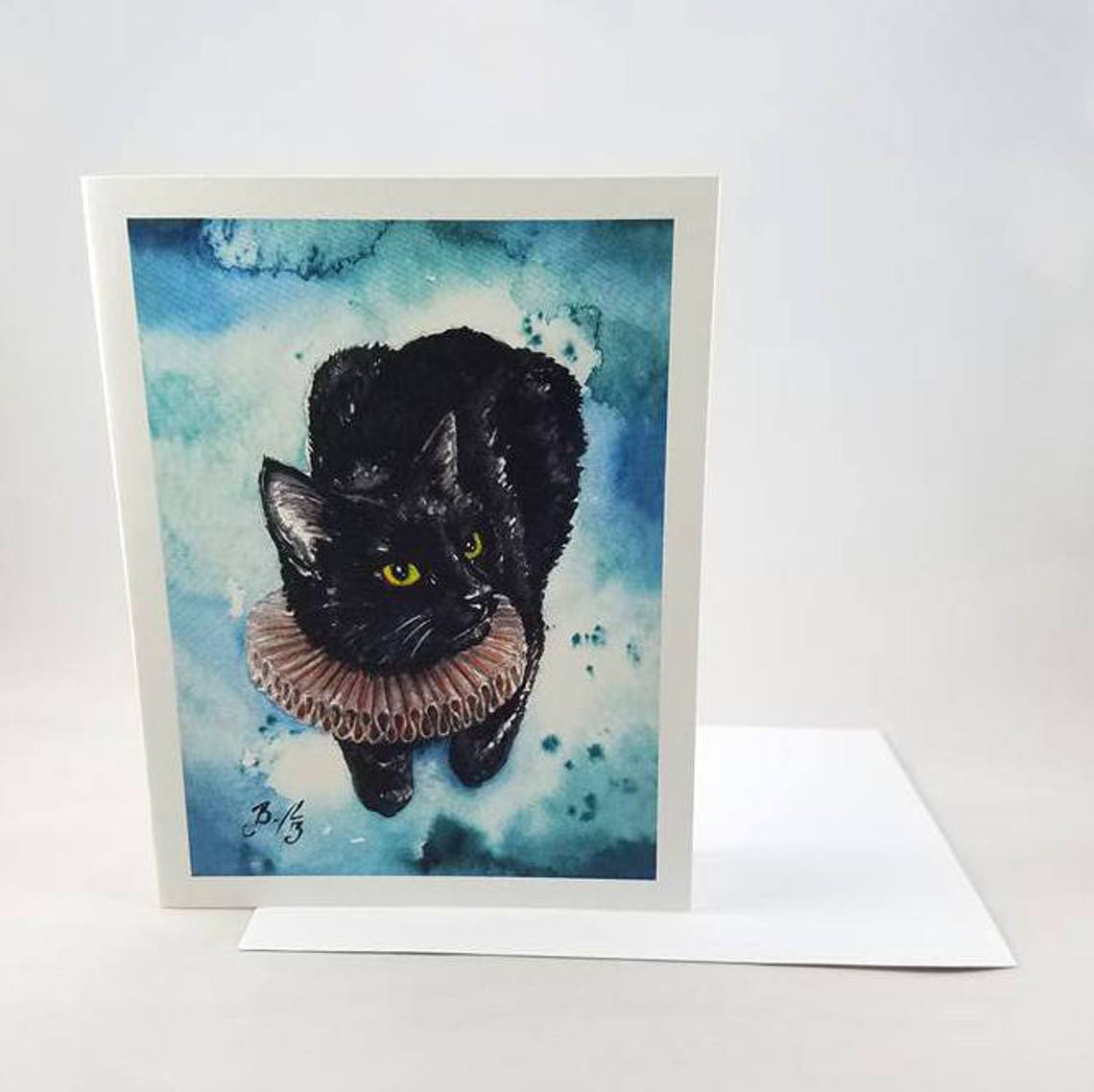 An Elegant Ruff: Fine Art Watercolour Black Cat Print - Etsy