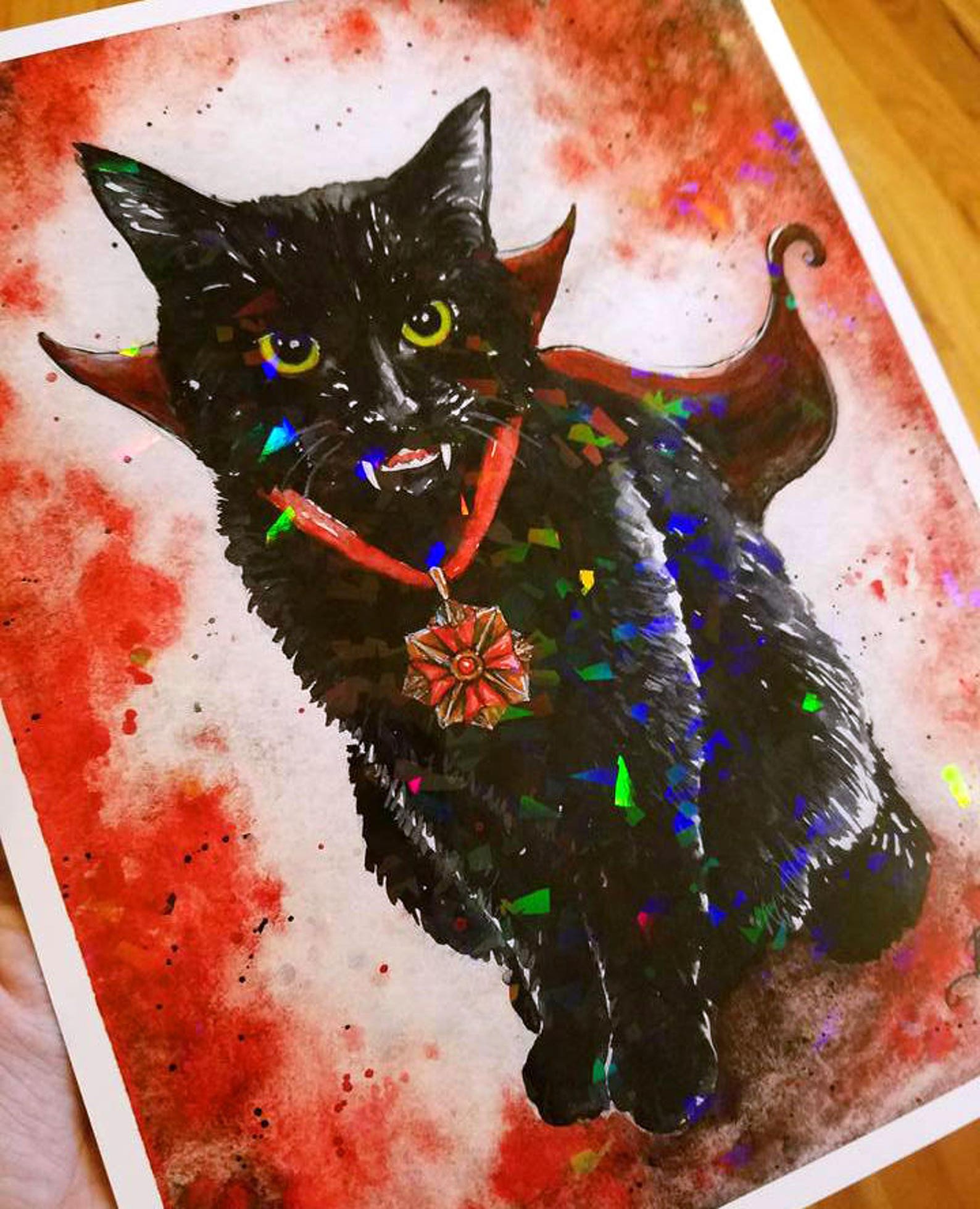 Vampire Kitten: Fine Art Watercolour Black Cat Print - Etsy